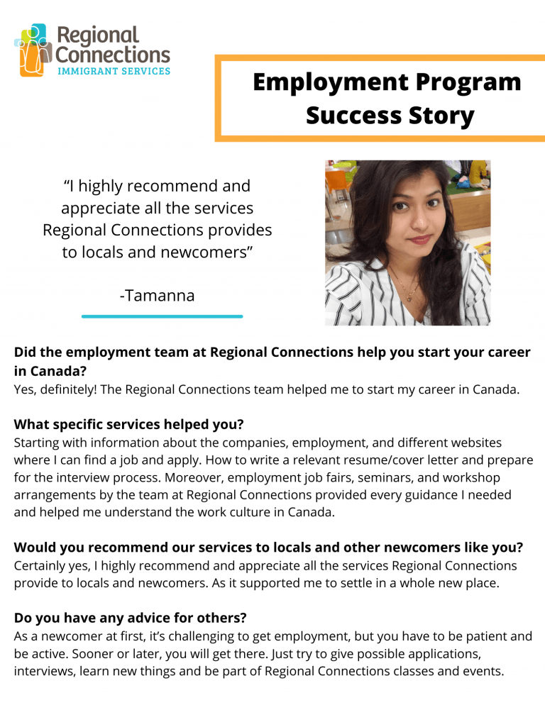 Employment Success Story: Tamanna – Regional Connections